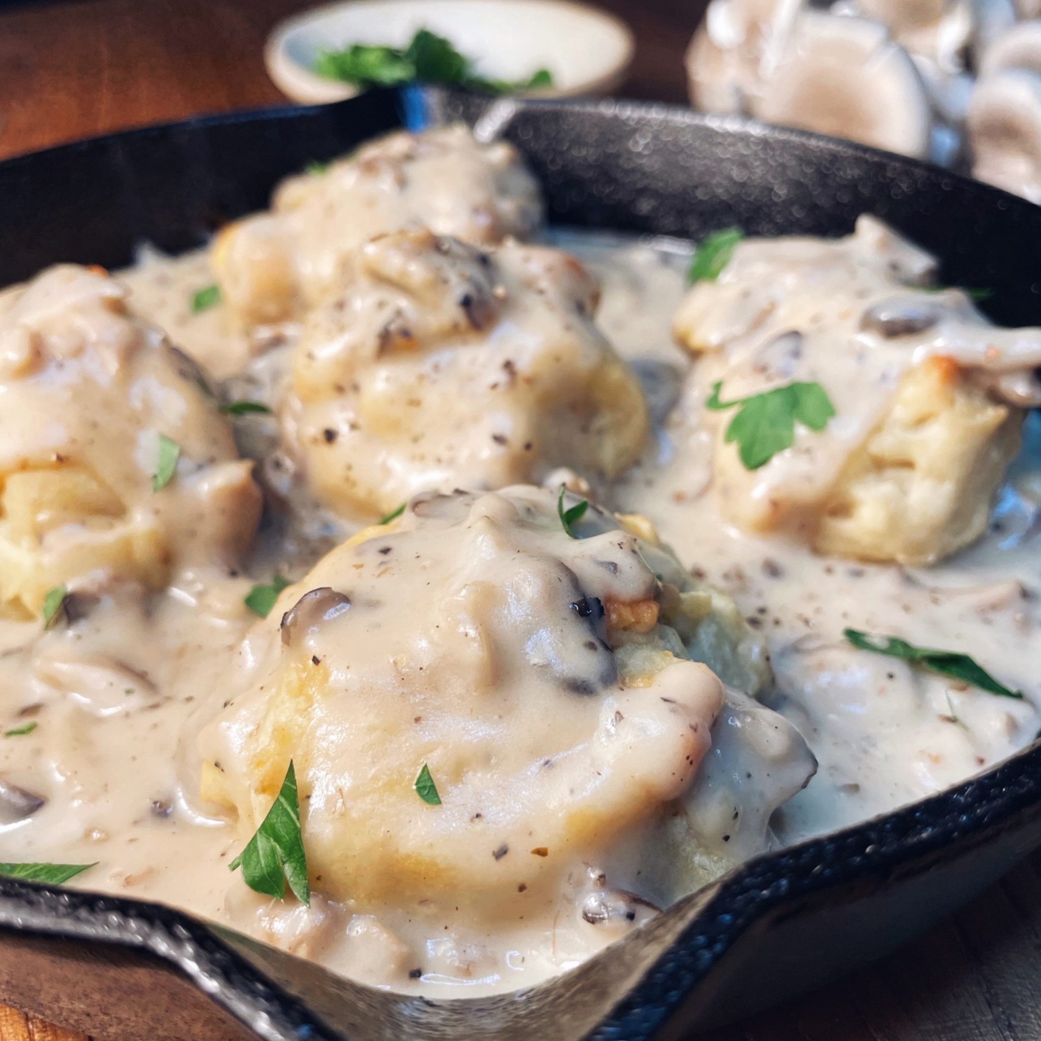 Vegan Oyster Mushroom Biscuits and Gravy - Faraway Kitchen
