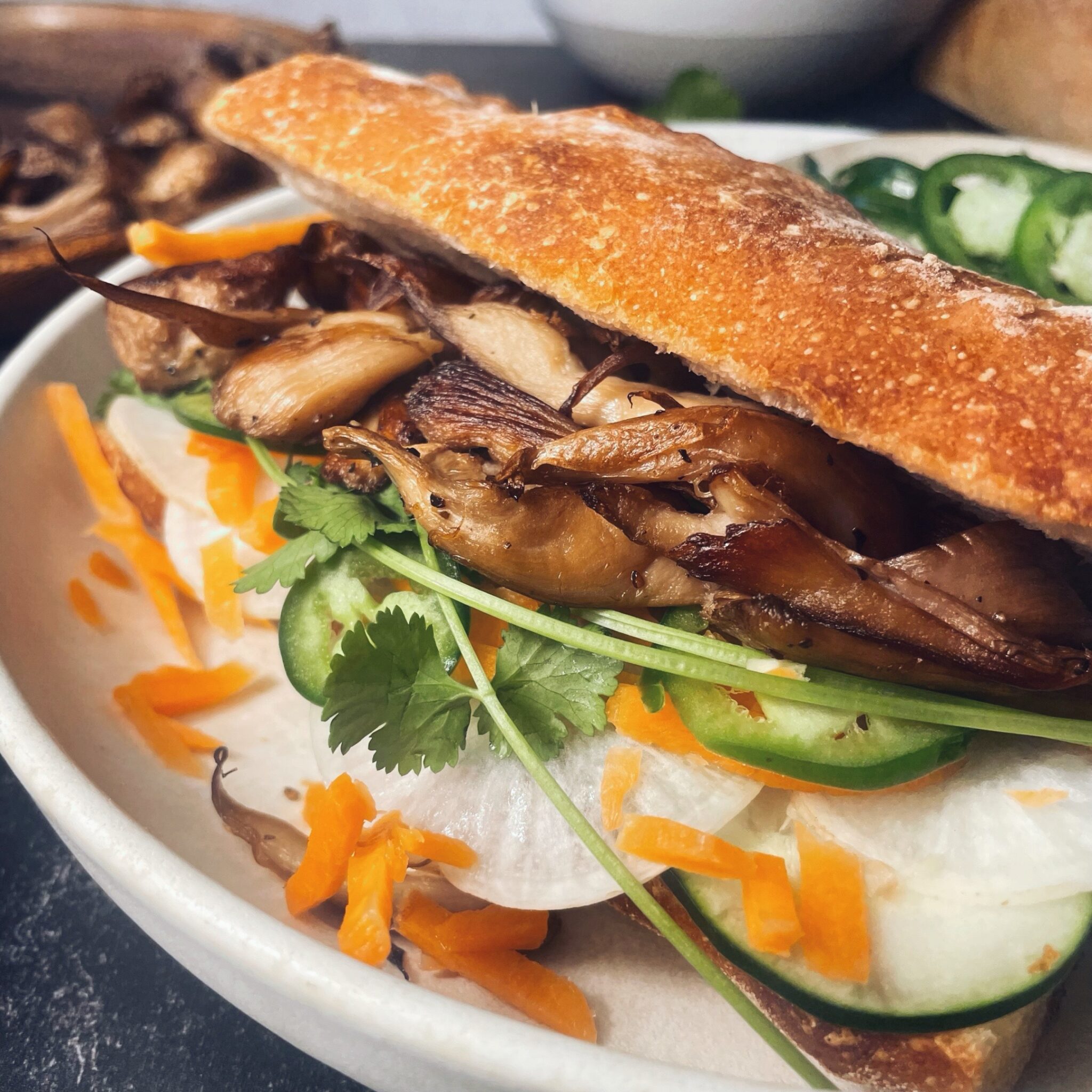 Vietnamese Lions Mane Banh Mi Sandwich - Faraway Kitchen